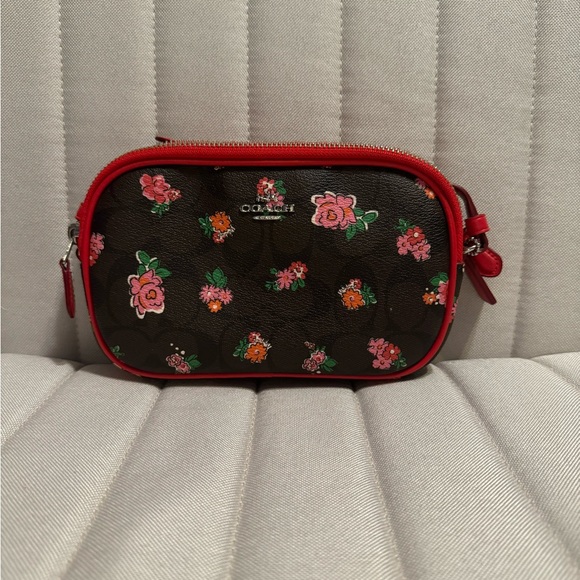 Coach | Bags | Coach Flower Signature Print Double Zip Crossbody Pouch ...